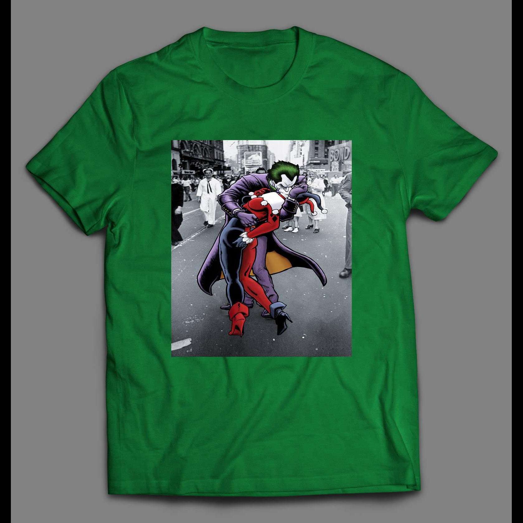 COMIC BOOK STYLE D-DAY KISS PARODY HARLEY AND JOKER SHIRT – OldSkool Shirts